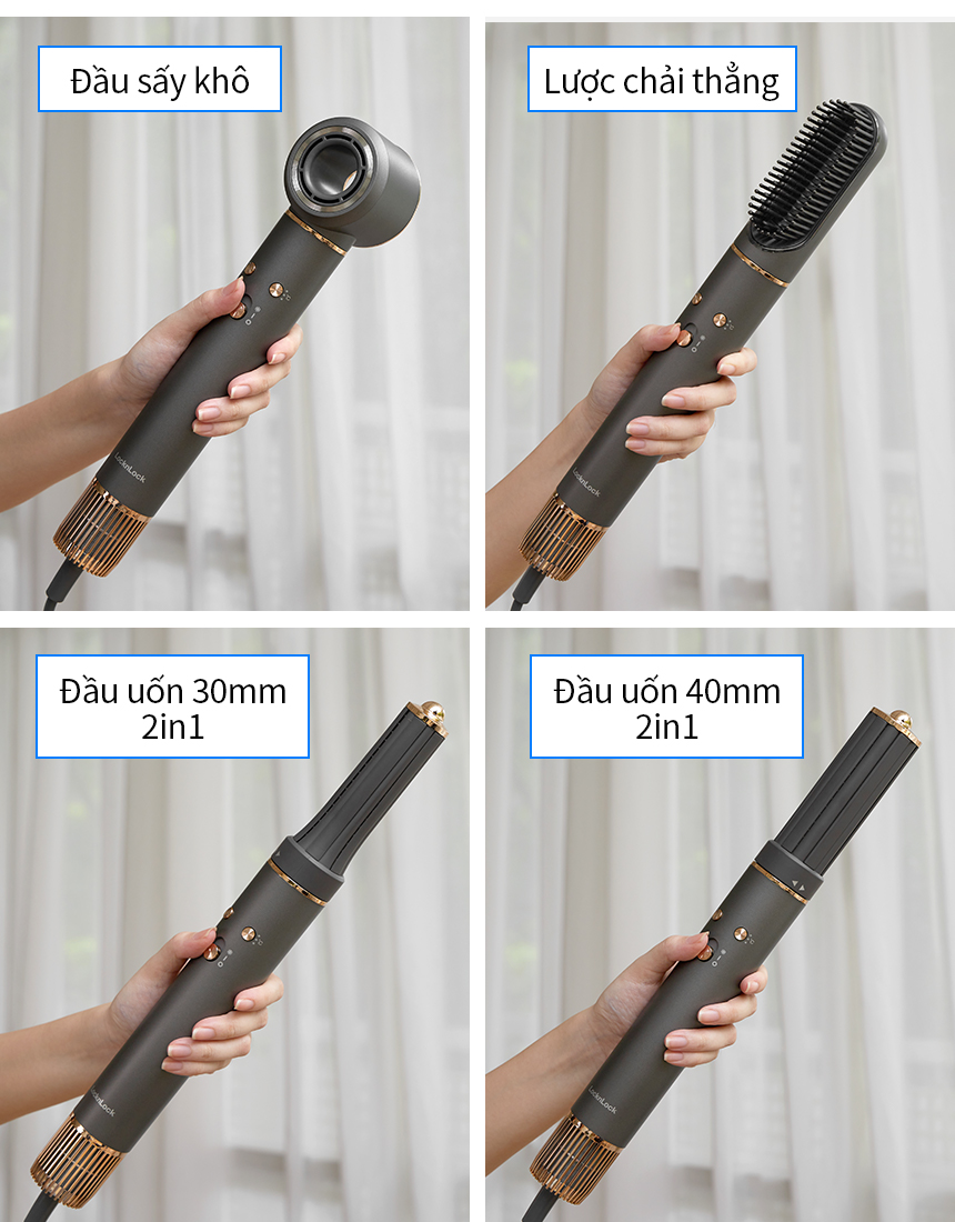 Máy sấy tóc tạo kiểu LocknLock Multi Hair Dryer công nghệ ION âm 5 loại đầu sấy màu xám ...