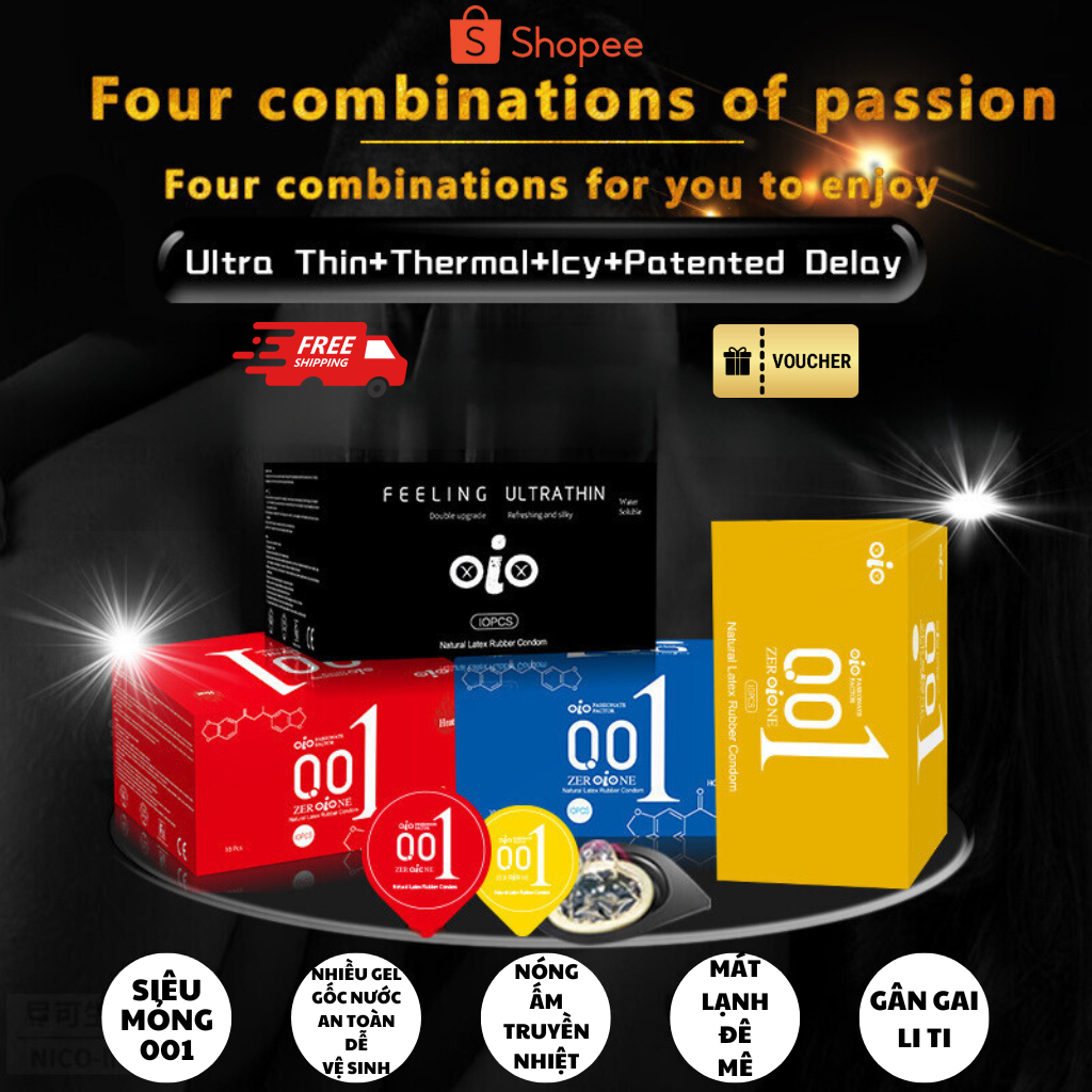 Bao cao su siêu mỏng 001 OiO nhiều gel bôi trơn, bcs kéo dài quan hệ Hộp 10 bcs | Shopee Việt Nam