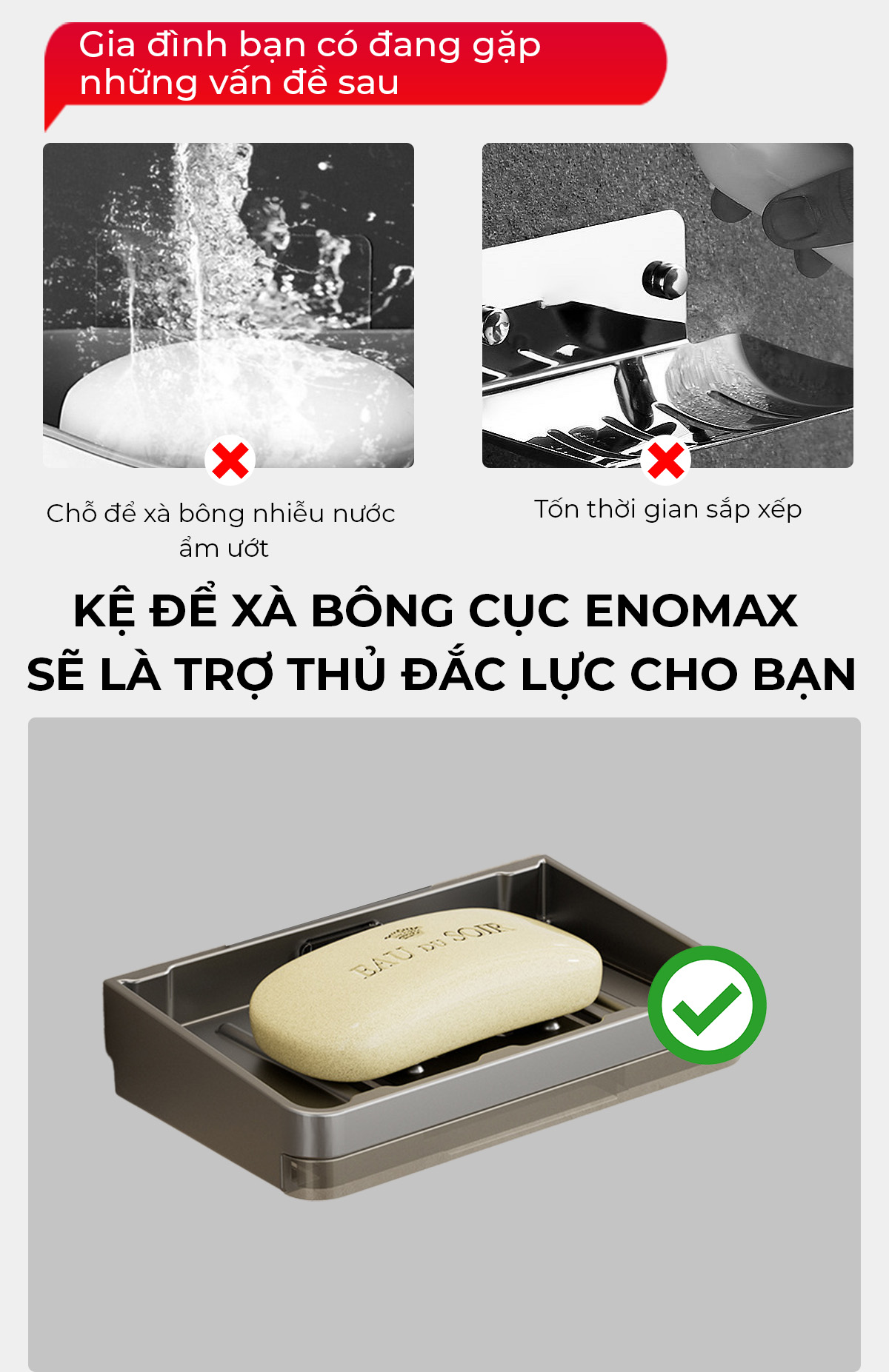 Khay để xà phòng Enomax dán tường đa năng, chất liệu nhôm hàng không ...