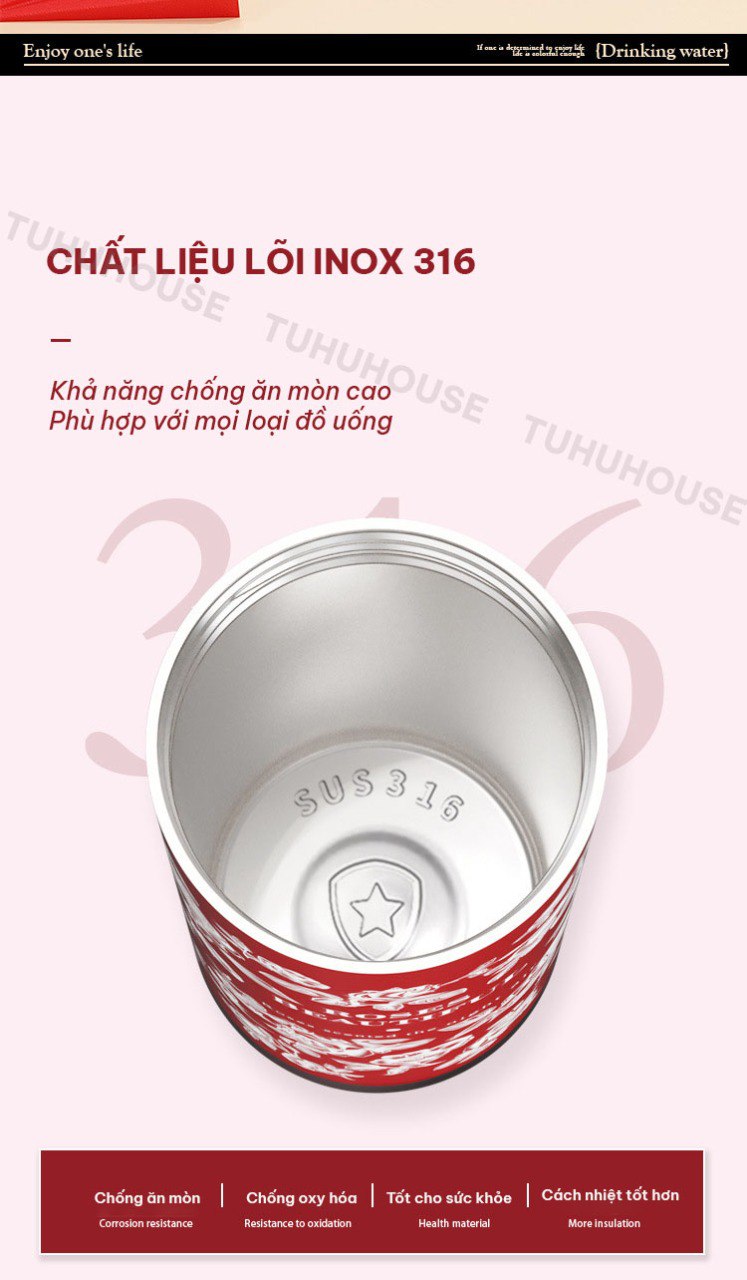 Ly giữ nhiệt ROSE 520ml họa tiết hoa hồng, ly nước giữ nhiệt nóng lạnh inox 316 có lõi lọc trà ...