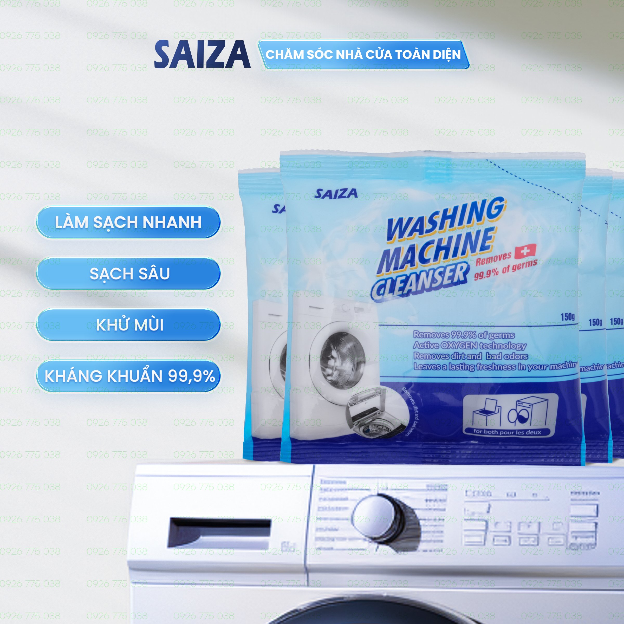 [MUA 2 TẶNG 2] Combo 2 Gói Bột Vệ Sinh Lồng Giặt Saiza - Tẩy lồng giặt, Làm sạch máy giặt, khử ...