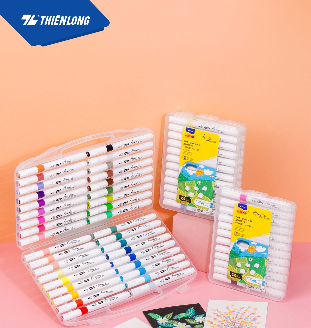 Bút lông màu Acrylic Markers 1 đầu brush Thiên Long Colokit 12/24/36 màu, chồng màu tốt, trang ...