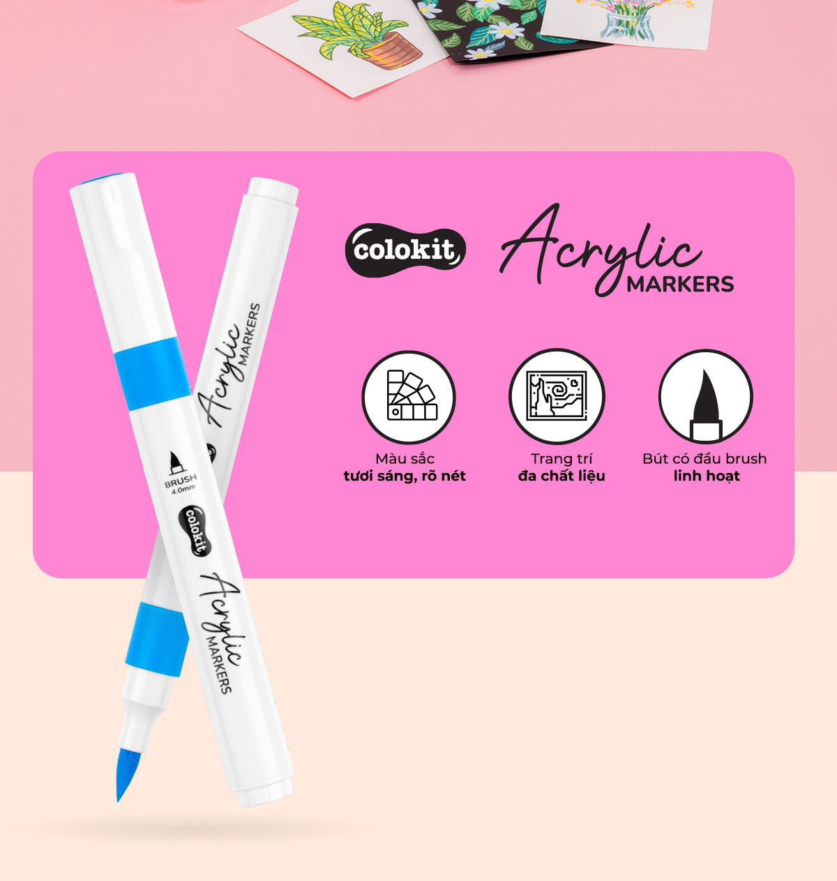 Bút lông màu Acrylic Markers 1 đầu brush Thiên Long Colokit 12/24/36 ...