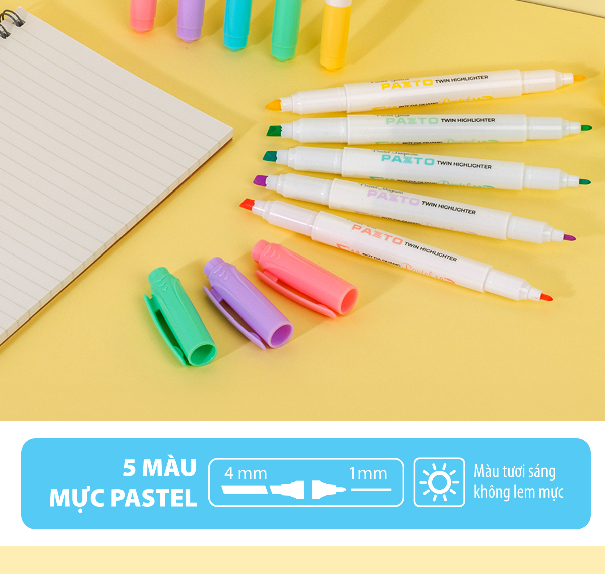 Hộp 5 bút dạ quang 2 đầu màu Pastel Thiên Long Pazto HL-016 - Màu ...