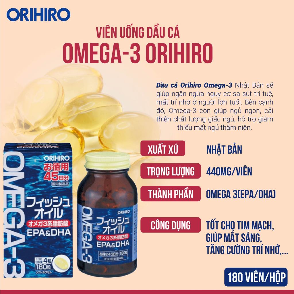 Viên Uống Dầu Cá Omega 3 ORIHIRO Bổ Mắt Hỗ Trợ Tim Mạch Hỗ Trợ Bổ Não Hộp 180 Viên | Shopee Việt Nam