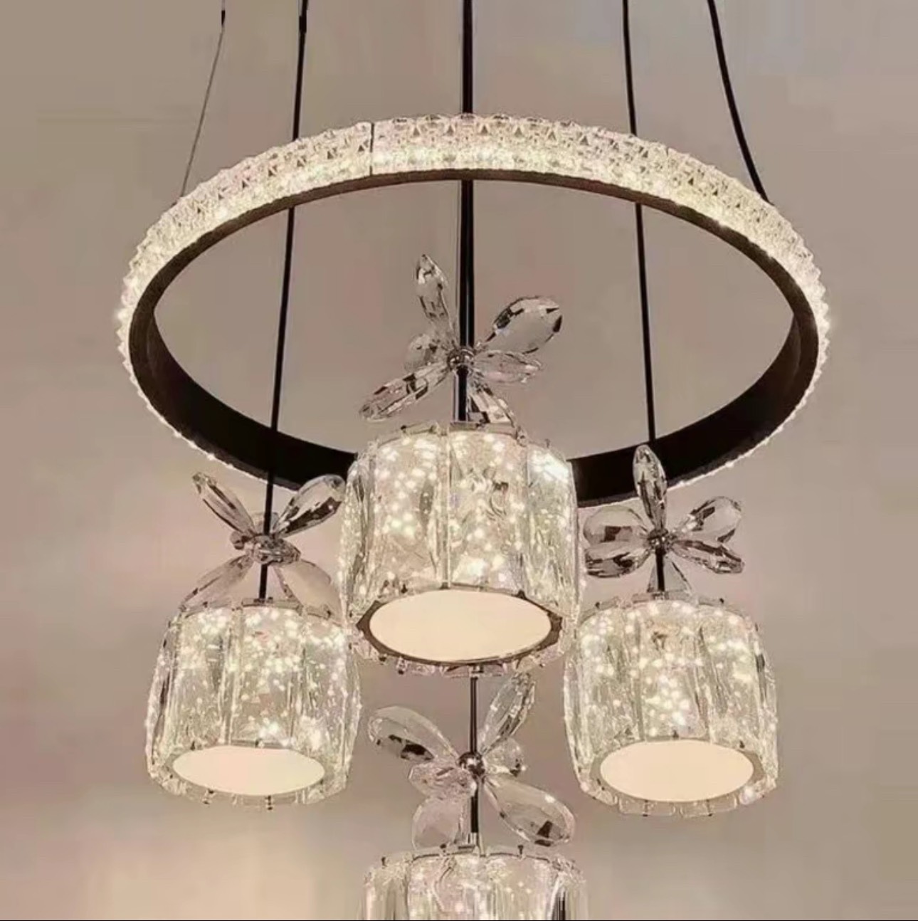 Đèn thả MONSKY KUMA led mâm hoa pha lê 3 chế độ ánh sáng sang trọng ...