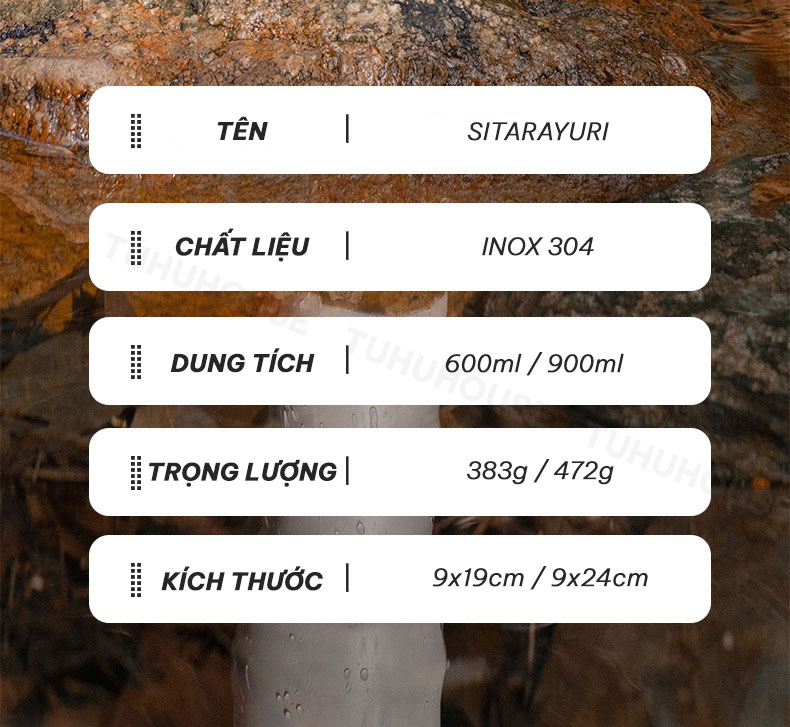 Ly giữ nhiệt khắc tên SITARAYURI 600/900ml, bình uống nước inox 304 giữ nhiệt nóng lạnh có quai ...