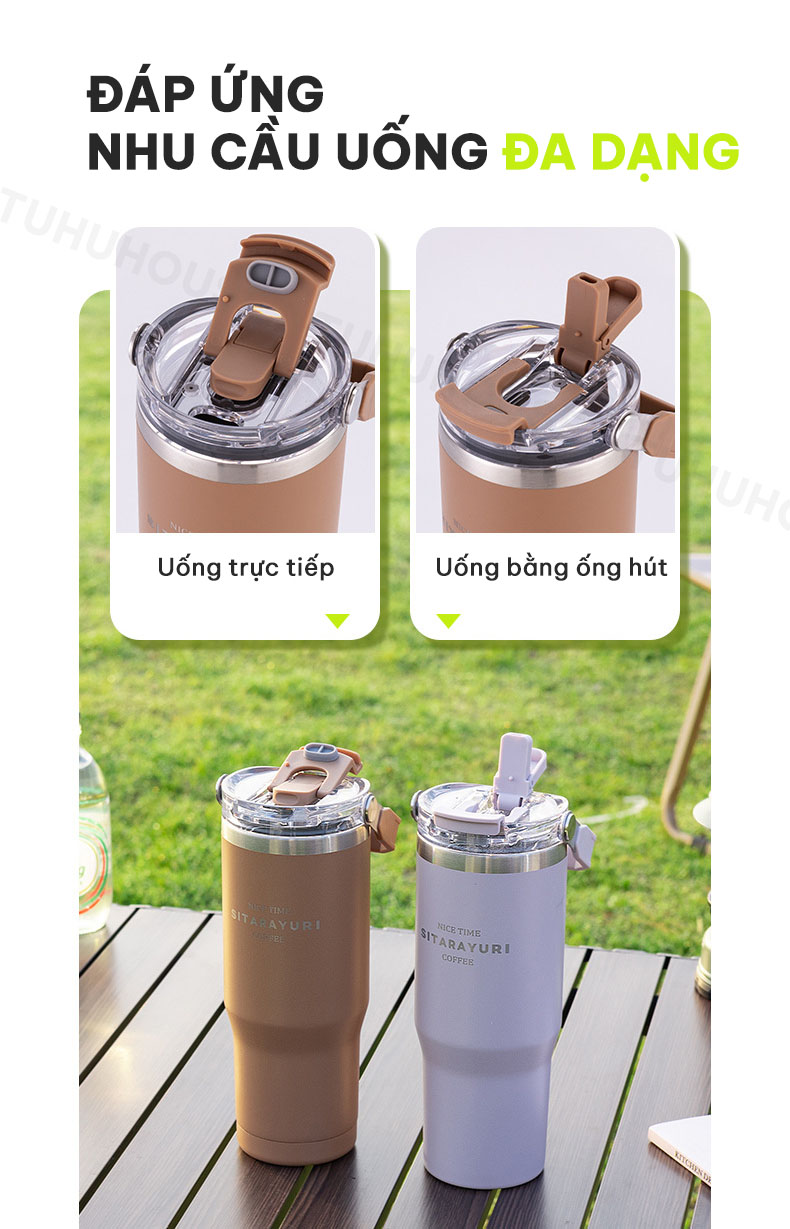 Ly giữ nhiệt khắc tên SITARAYURI 600/900ml, bình uống nước inox 304 giữ nhiệt nóng lạnh có quai ...