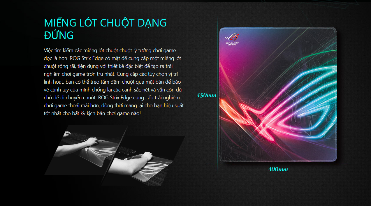 Lót chuột gaming ROG Strix Edge với thiết kế đường khâu chống sờn đủ ...