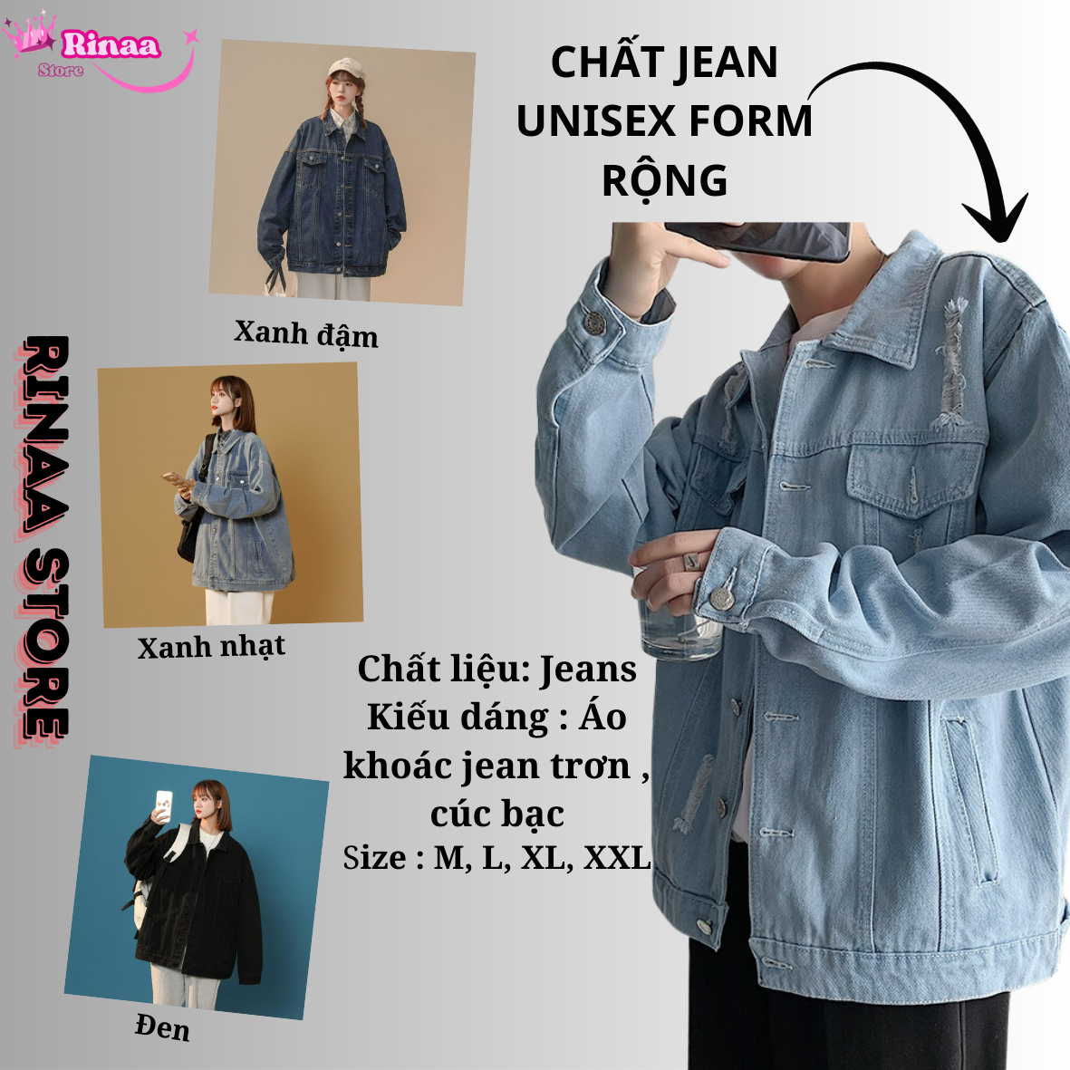 Áo khoác Denim MIAA unisex form rộng trơn basic, áo bò form rộng nam nữ đủ size s_XL | Shopee ...