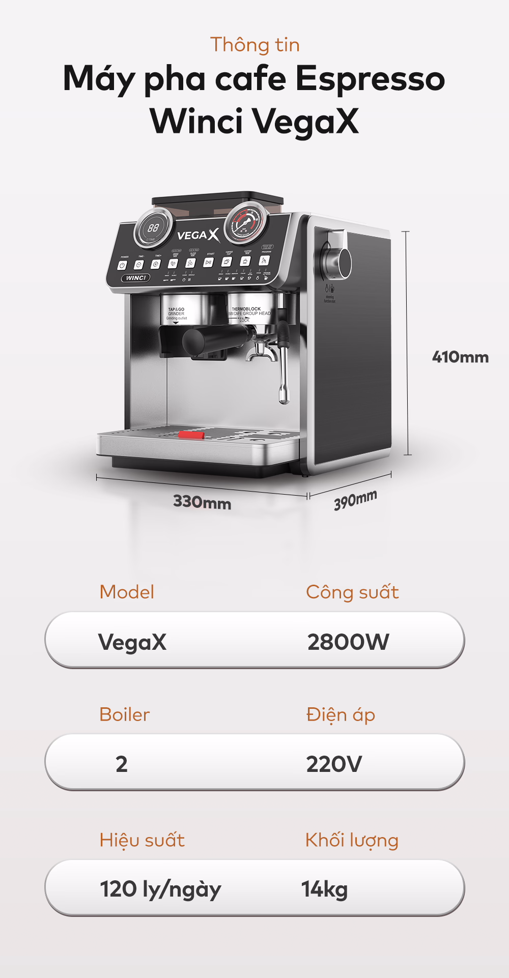 Máy pha cà phê Espresso chuyên nghiệp WINCI VEGAX, kiểu dáng sang trọng ...