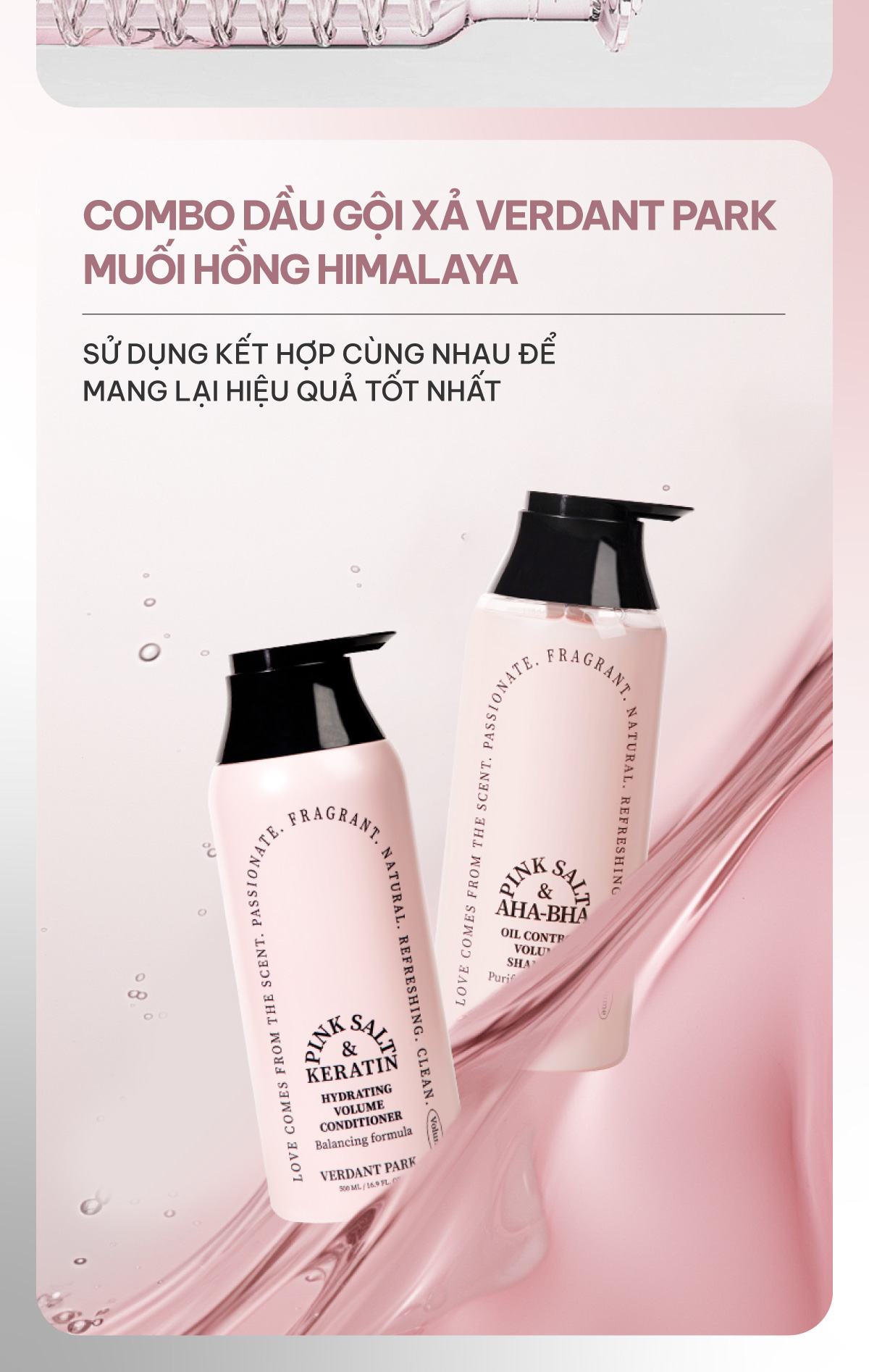 Bộ đôi Dầu Gội Xả VERDANT PARK 500ml muối hồng Himalaya AHA BHA kiềm ...