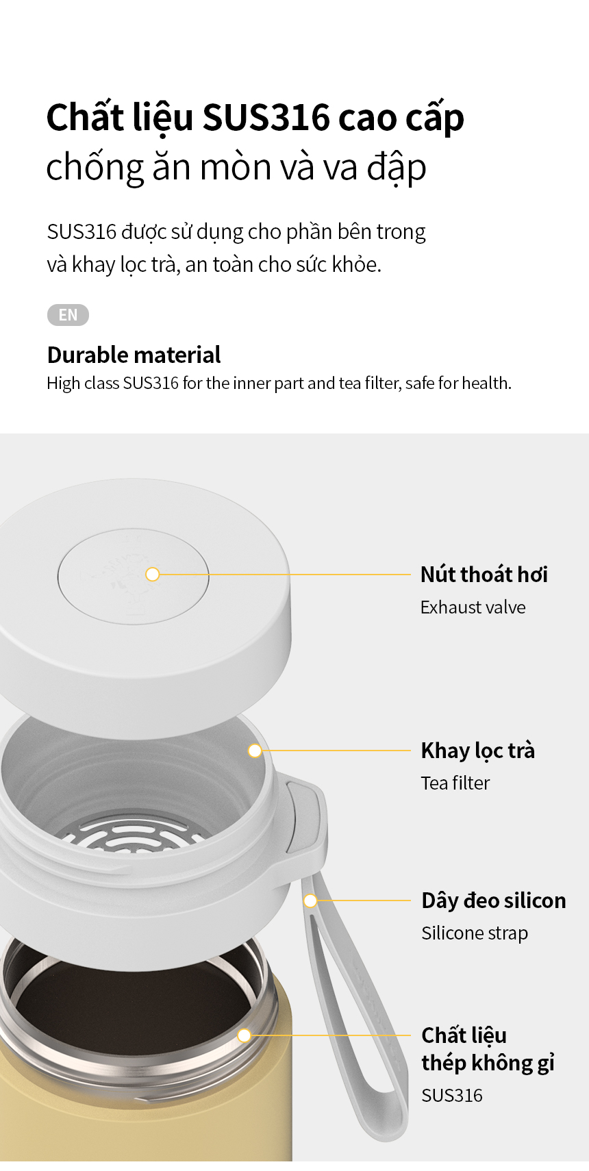 Bình đun giữ nhiệt 2 trong 1 LocknLock Heating tumbler 300ml màu vàng, ngà bằng thép không gỉ ...