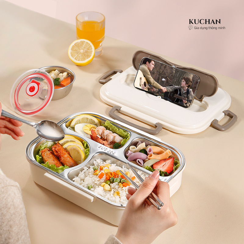 Hộp cơm giữ nhiệt Uchan 2 ngăn 3 ngăn 4 ngăn Khay cơm inox quay lò vi sóng Cà mên giữ nhiệt SP07 ...