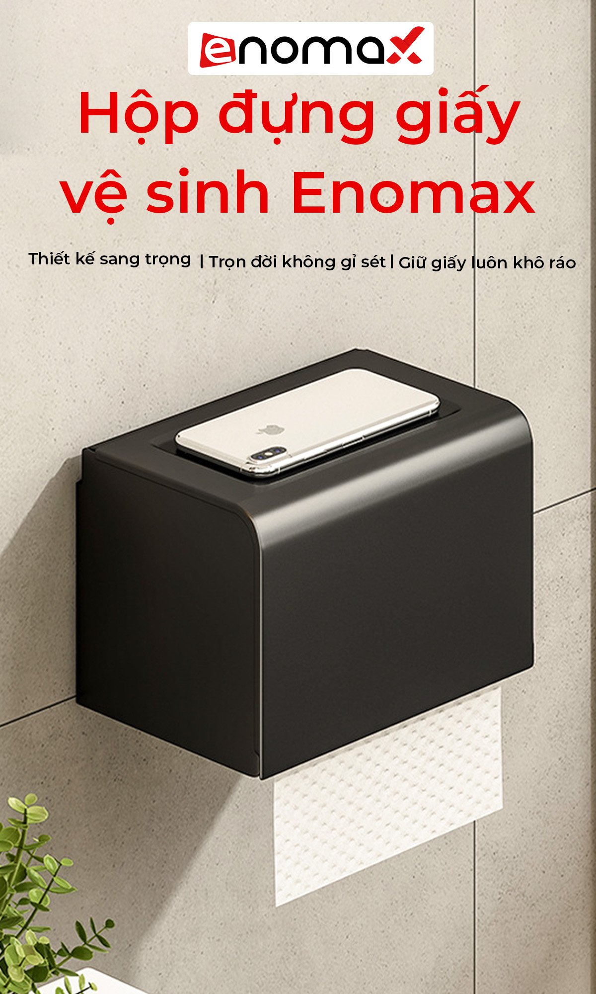 Hộp đựng giấy vệ sinh Enomax dán tường trong phòng tắm, chất liệu Nhôm ...