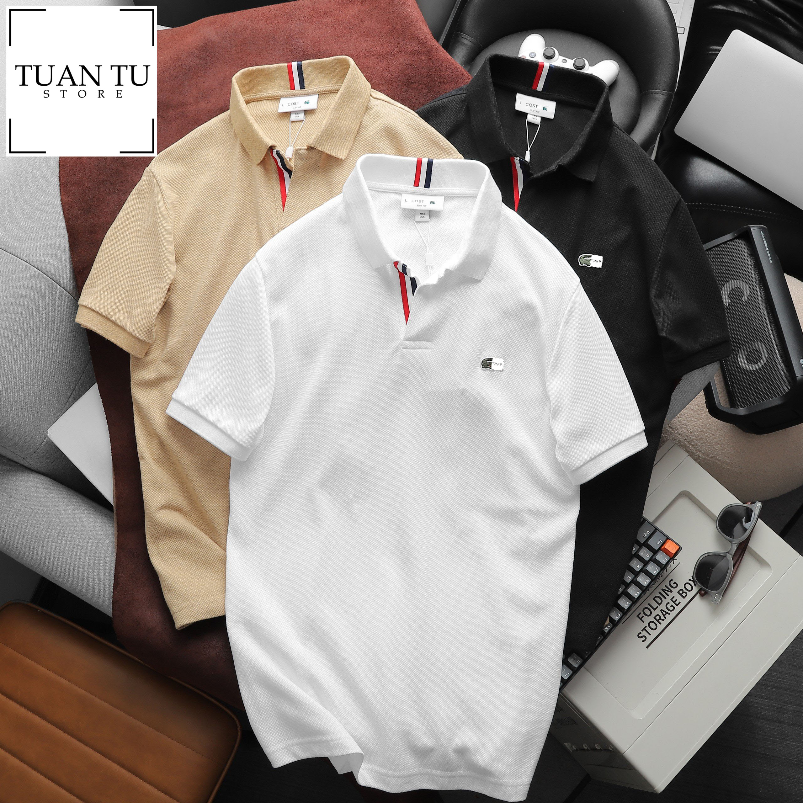 Áo Polo Nam LCST Ngắn Tay Kẻ Viền Khuy PL31, Form slim, vải cotton gai pique, thấm hút, Hàng ...