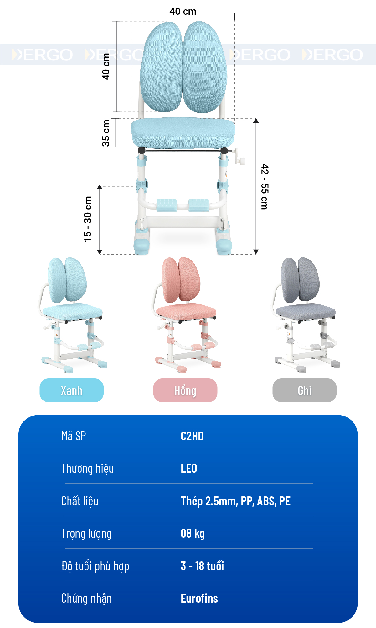[Nâng hạ TAY QUAY] Ghế Chống Gù Cao Cấp DERGO LEO C2HD Có Giá Kê Chân ...