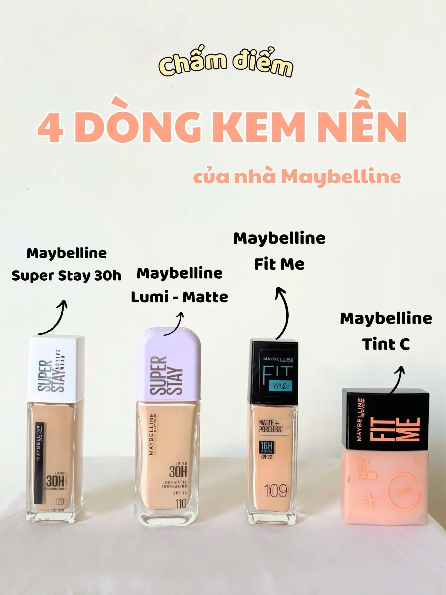 Kem nền Maybelline Superstay Lumi Matte 30H Foundation che phủ nhẹ mặt, Kem nền Maybelline nắp ...