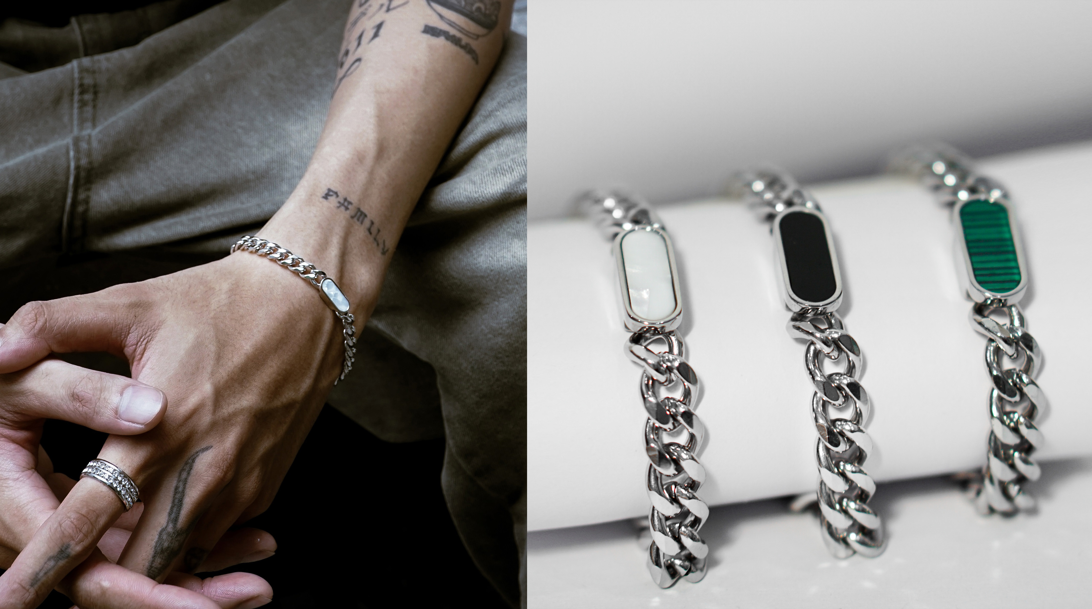 Vòng tay ODIN Rock Cuban - Onyx Đen | Malachite Xanh lá | Xà cừ Trắng ...