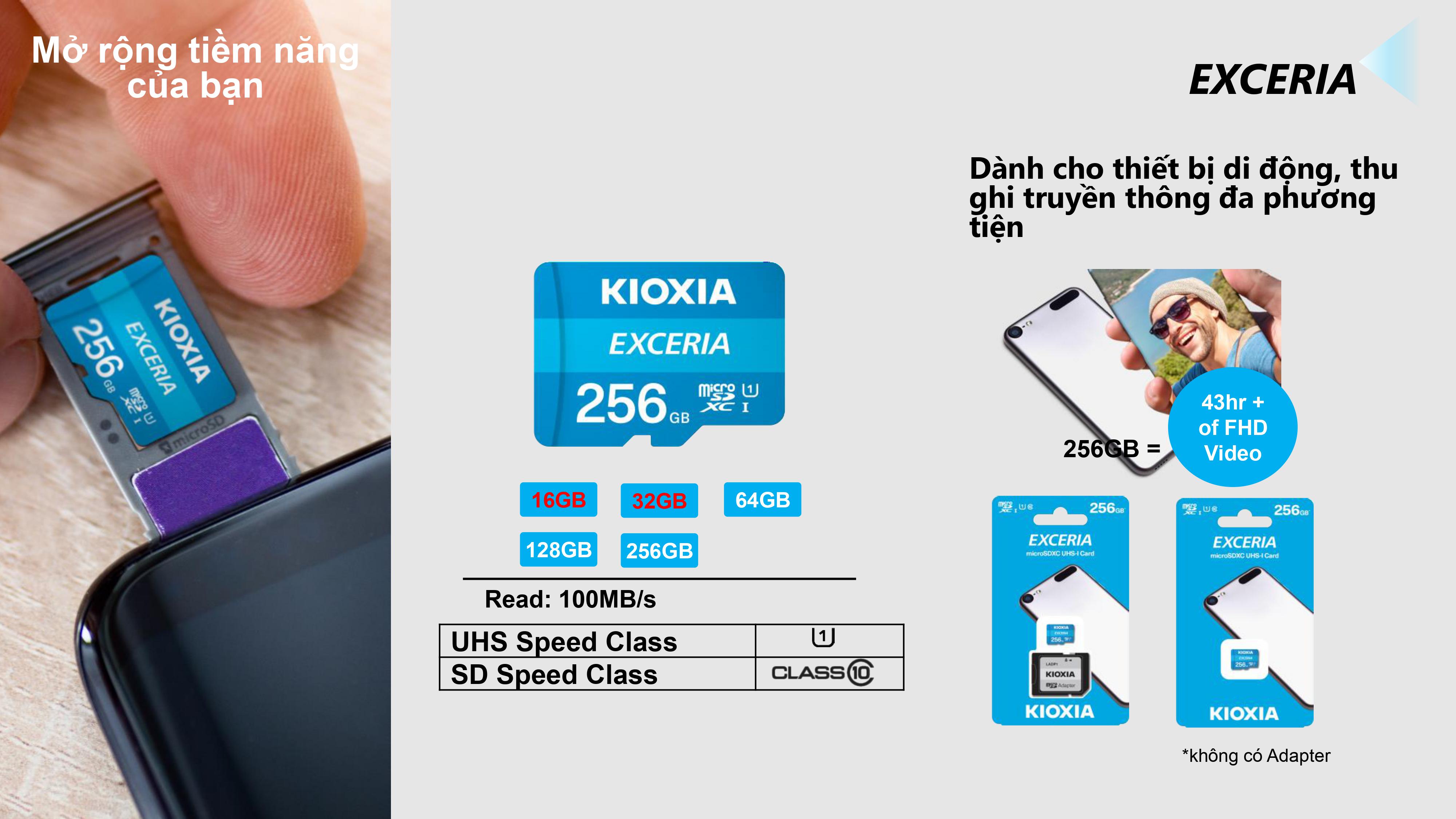 Thẻ nhớ Dung Lượng Lớn 1TB / 512GB / 256GB KIOXIA EXCERIA / EXCERIA G2 UHS-I C10 A1 U3 V30 4K ...