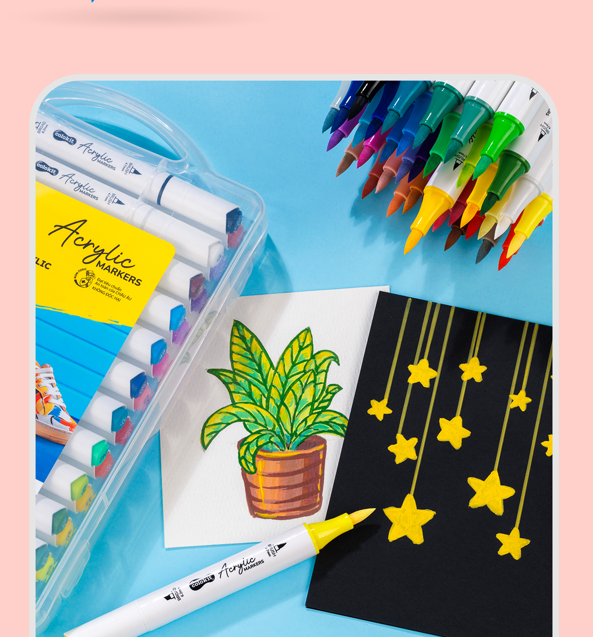 Bút lông màu Acrylic Markers 2 đầu ngòi Thiên Long Colokit 12/24/36 Màu ...