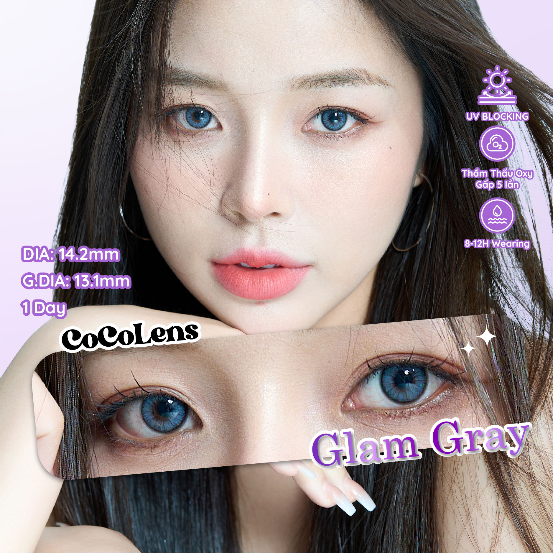 Kính Áp Tròng Hàn Quốc COCOVIEW 1 DAY LENS Glam Gray Màu Xám Ánh Xanh 1 Chiếc Độ Cận 0.00 - 8.00 ...