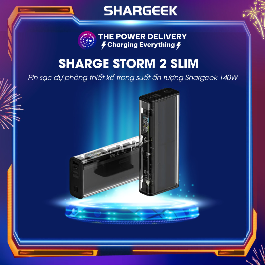 Pin sạc dự phòng trong suốt Shargeek 140 Sharge Storm 2 Slim 140W, phiên bản cải tiến, thiết kế ...