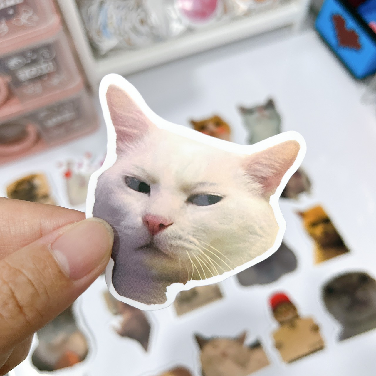 50 Sticker meme mèo đáng yêu hình dán chống nước trang trí sổ tay điện ...