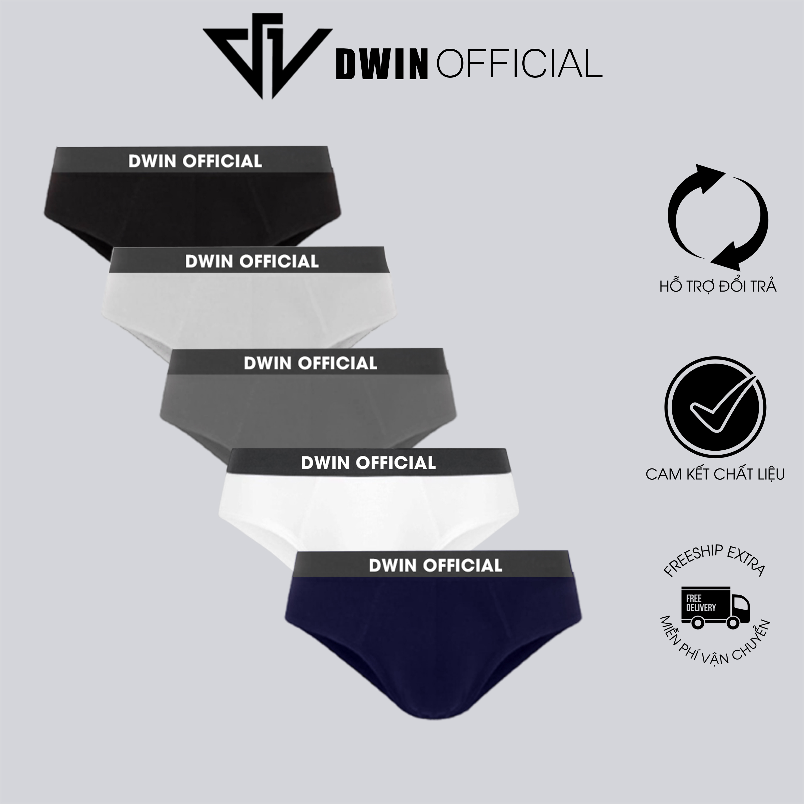 Combo 5 quần lót nam DWIN sịp tam giác kháng khuẩn cao cấp boxer vải ...