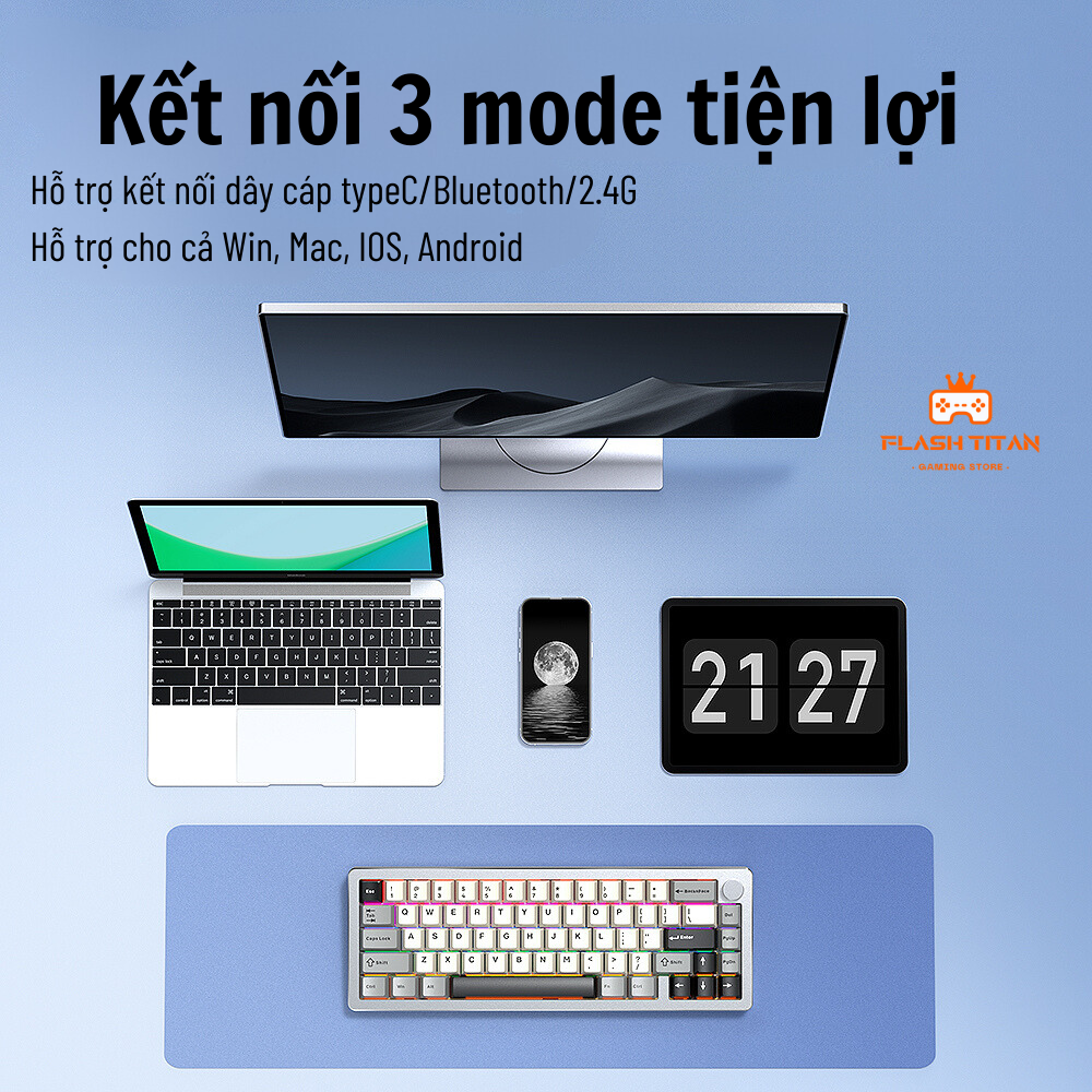 Bàn Phím Không Dây Nhôm Dark Alien R65 - 3 mode kết nối - Mạch xuôi ...