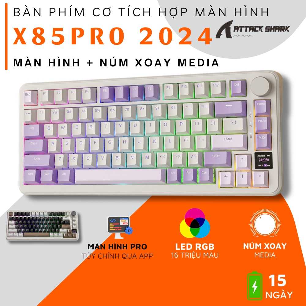 Bàn Phím Cơ Không Dây Attack Shark X85 Pro Màn Hình Hiển Thị + Núm Xoay ...