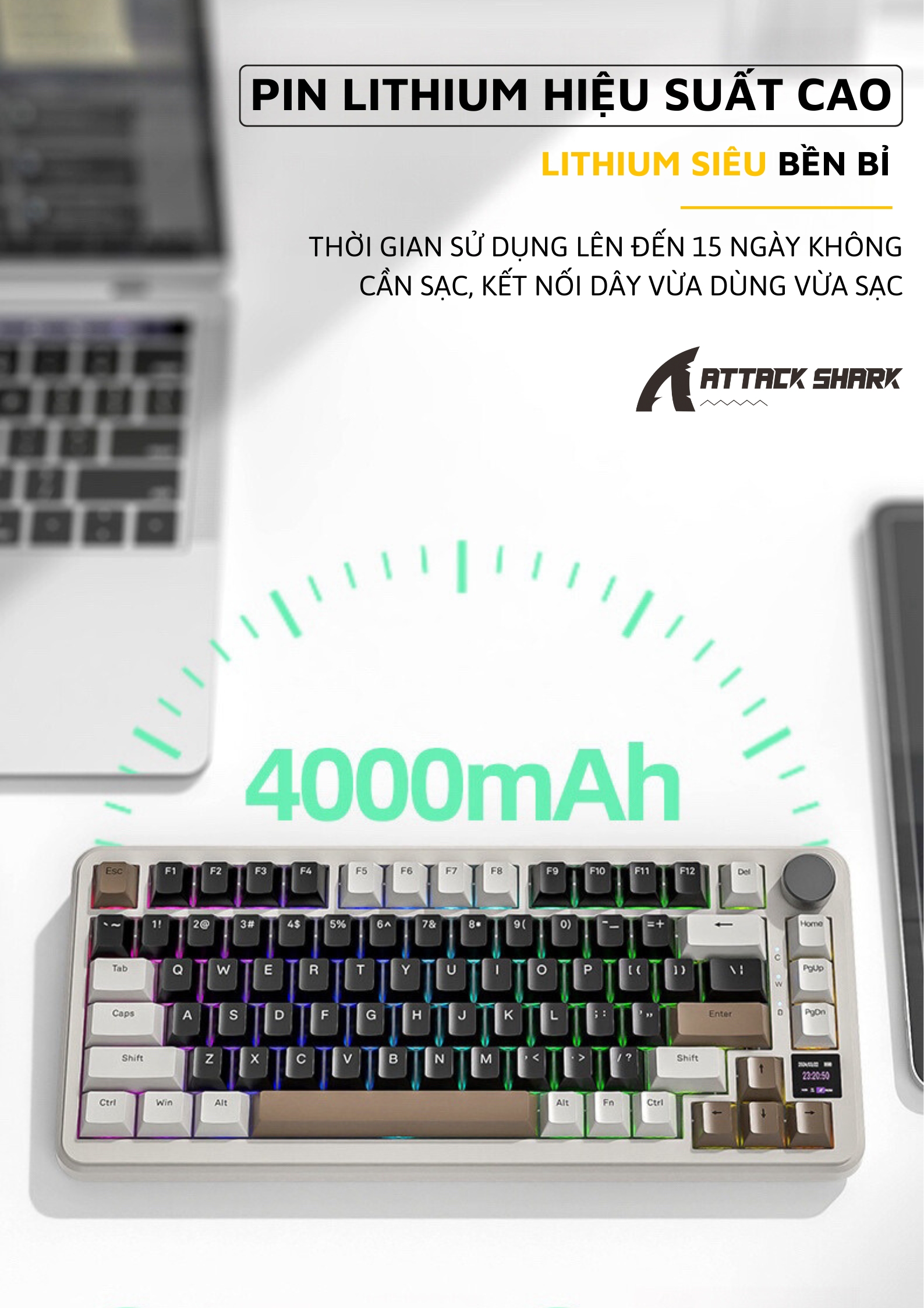 Bàn Phím Cơ Không Dây Attack Shark X85 Pro Màn Hình Hiển Thị + Núm Xoay ...