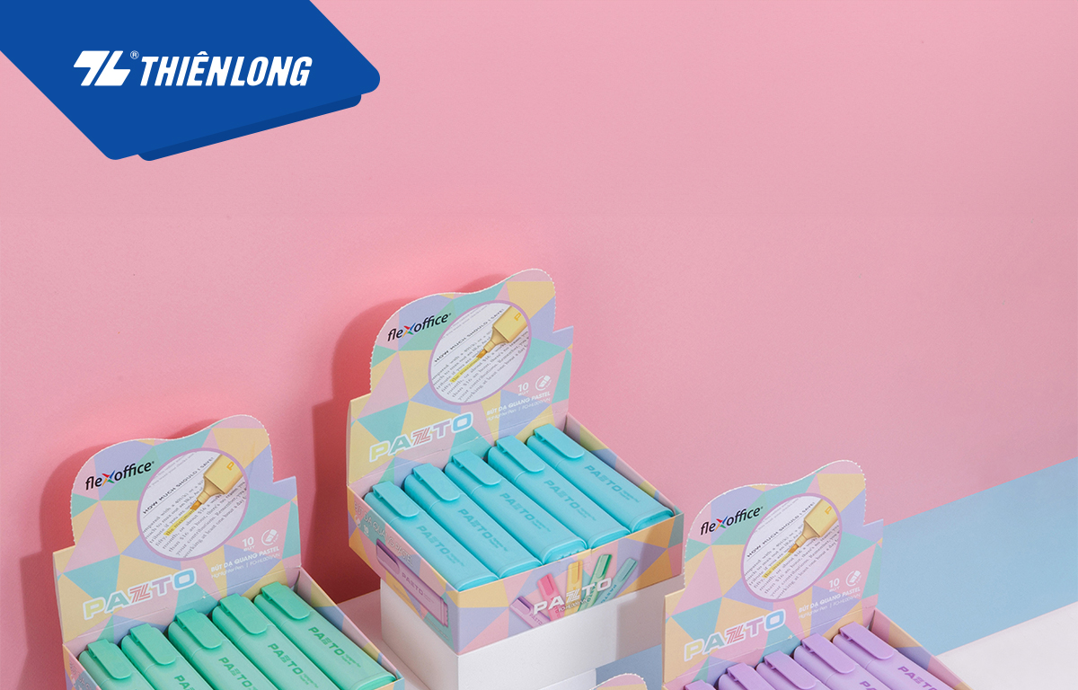 Bút dạ quang màu Pastel Thiên Long Flexofice Pazto rửa được, không để lại vết khi photocopy ...