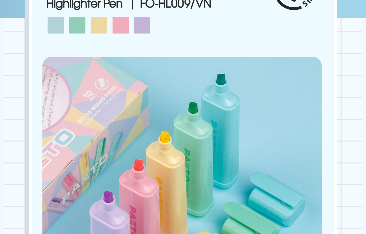 Bút dạ quang màu Pastel Thiên Long Flexofice Pazto rửa được, không để lại vết khi photocopy ...