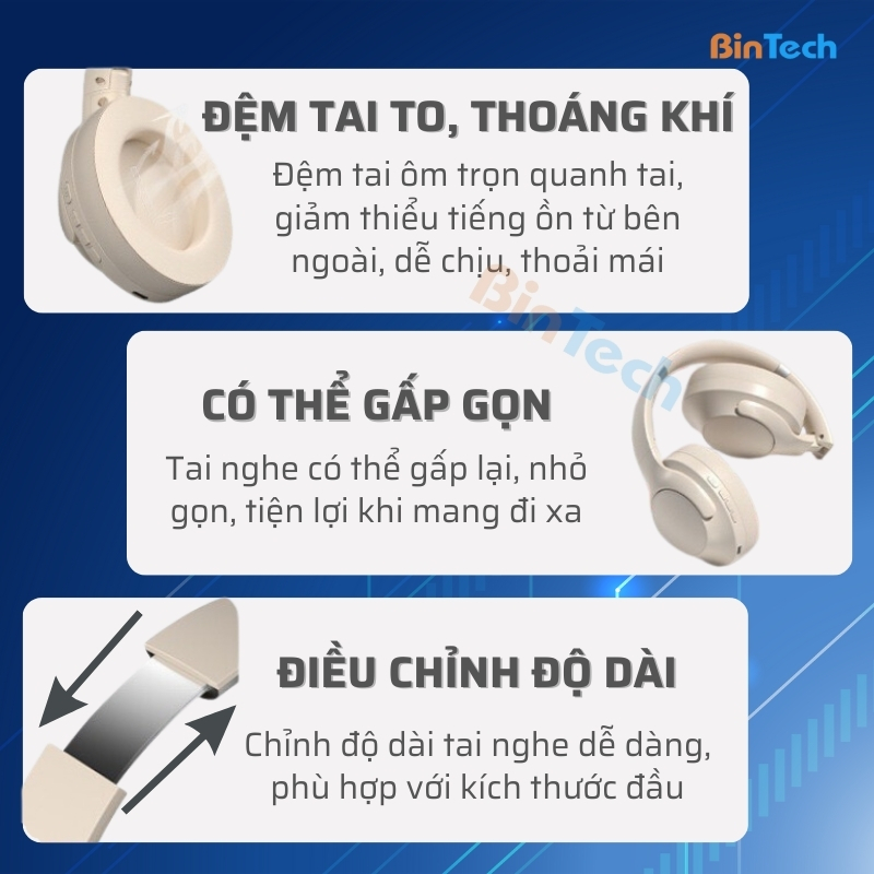 Headphone BINTECH V500, tai nghe có mic, tai nghe chụp có tích hợp mic, âm thanh nổi, giảm tiếng ...