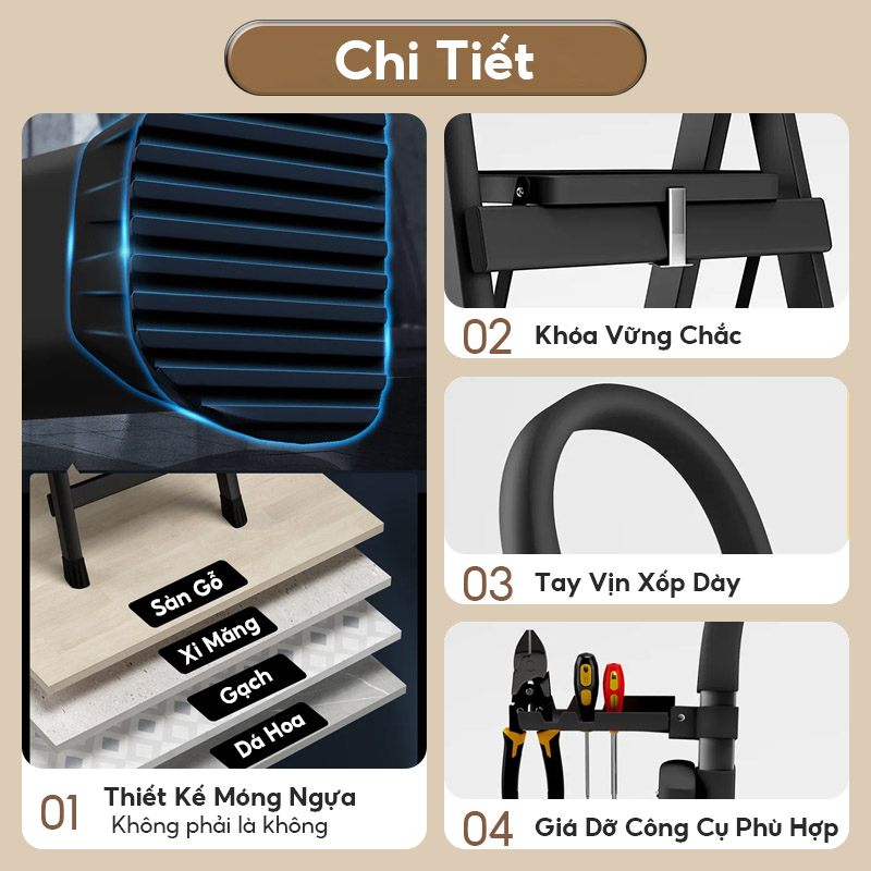 AURAWELL Thang Gấp Gọn Thang Chữ A Thang Nhôm Gấp Gọn 3-8 Bậc Tải Trọng 500kg Bảo Hành 12 Tháng ...