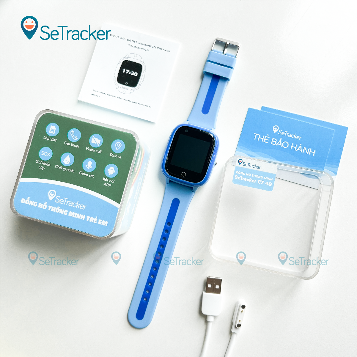 Đồng hồ thông minh trẻ em Setracker C7 4G lắp sim nghe gọi, Video Call,có chế độ rung, định vị ...