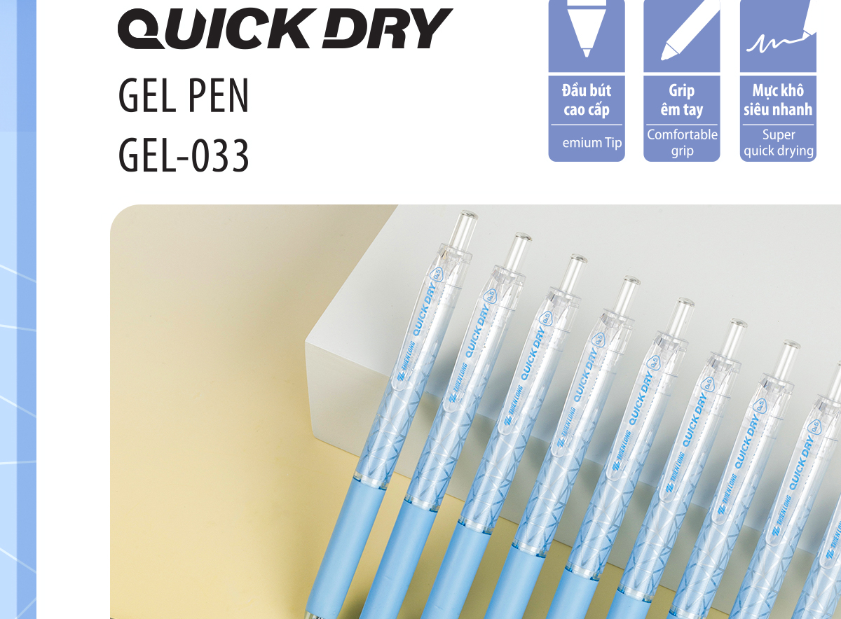 Combo 2 Bút gel Quick Dry Thiên Long GEL-033 - Mực Xanh - Mực khô siêu ...