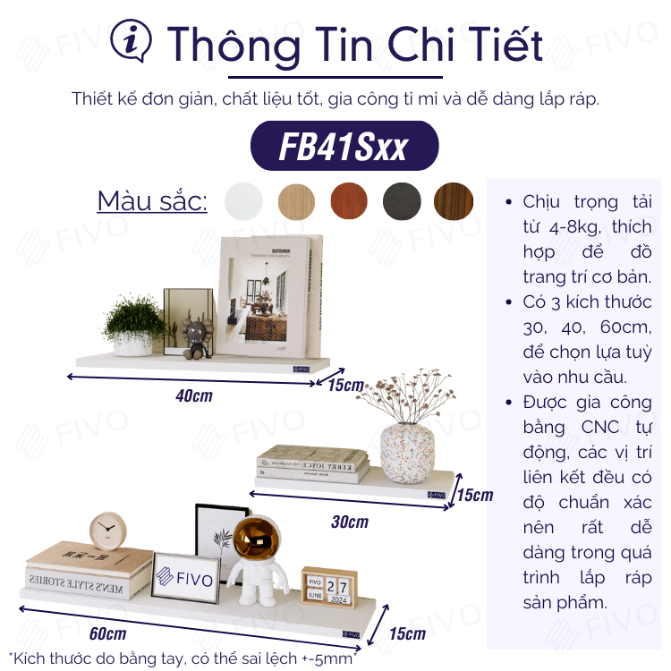 Kệ Sách Gỗ Âm Tường Decor Phòng Khách Thanh Ngang FB41 FIVO, Tặng Kèm ...