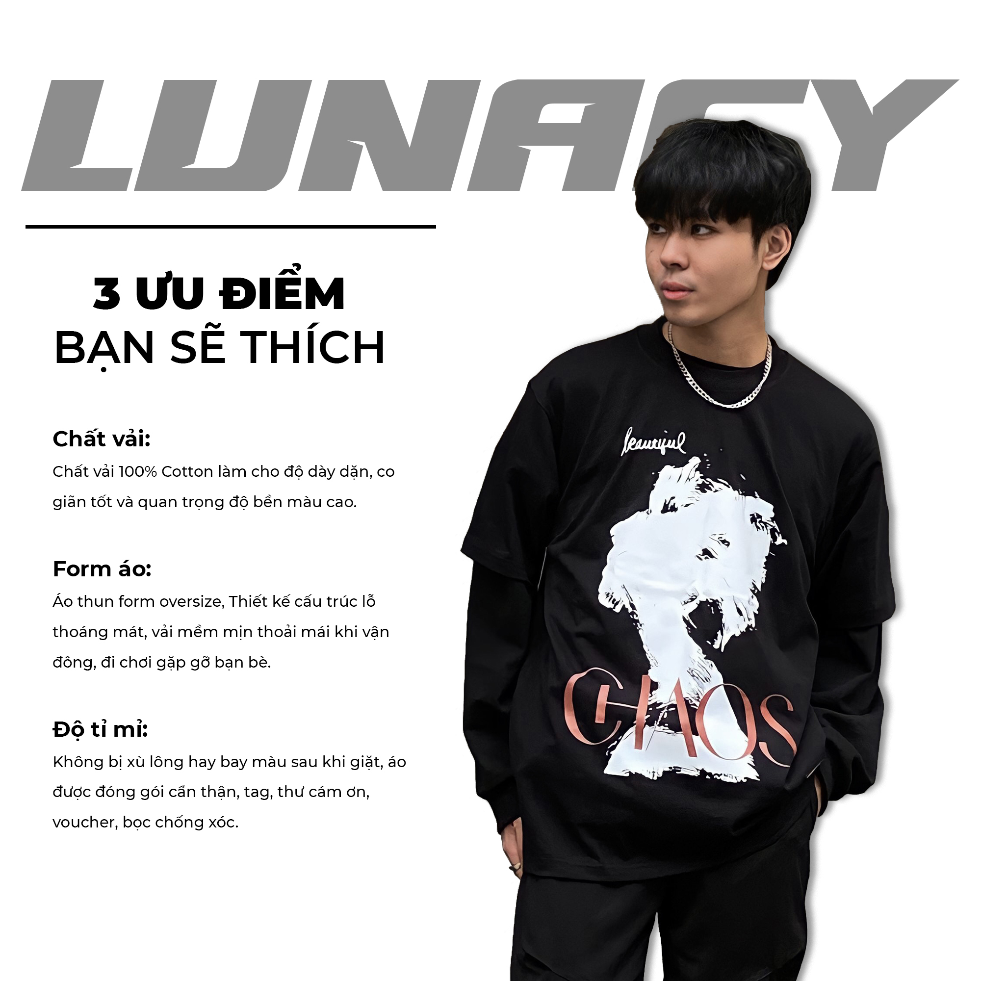 Áo thun tay lỡ Chaos phông Unisex nam nữ Cotton oversize form rộng ...