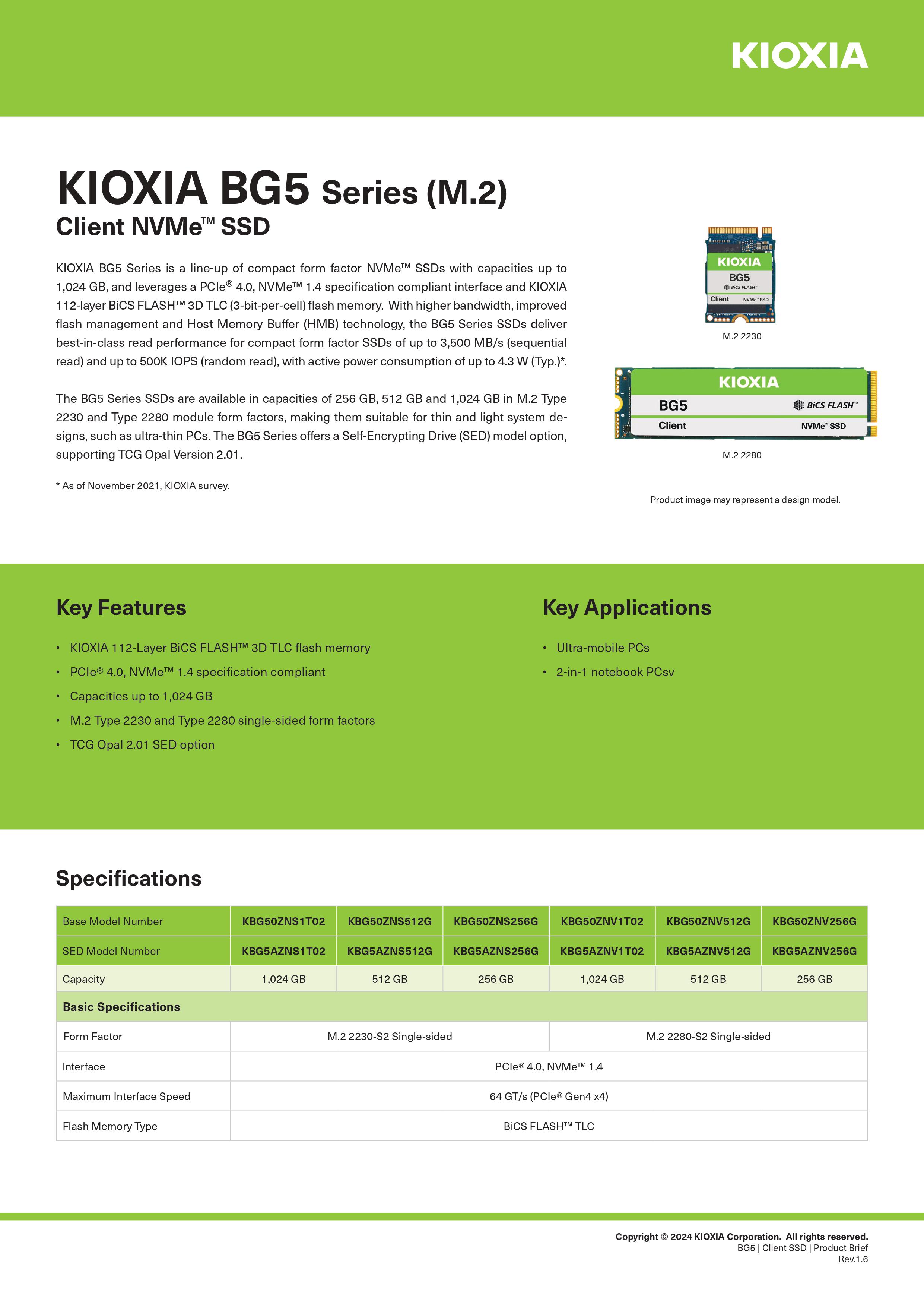 Ổ Cứng SSD Kioxia BG5 2280/2230 512GB/256GB PCIe M.2 NVMe Gen4 x4 -Chính Hãng, Bảo Hành 3 Năm ...