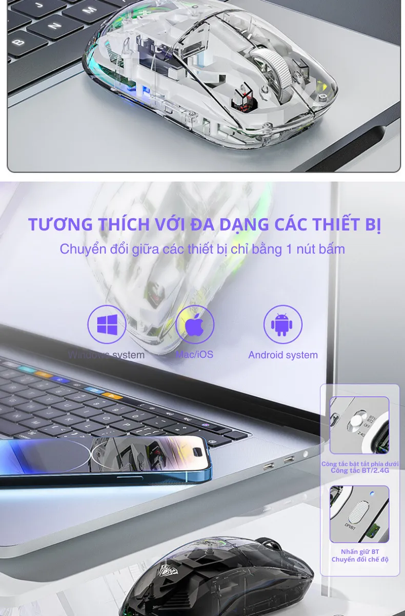 Chuột không dây AULA SC660 3 mode kết nối Bluetooth USB 2.4Ghz và Type ...