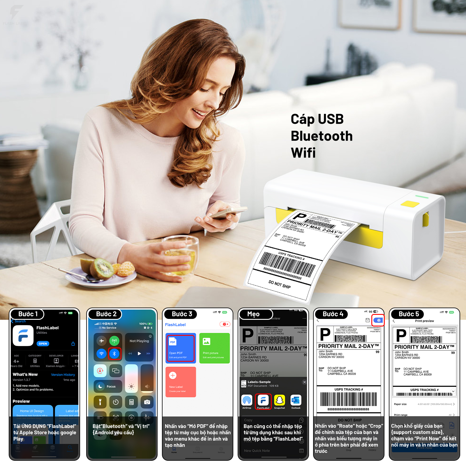 Máy In Nhiệt FlashLabel Thermal Printer In Khổ A6,A7 In Đơn Hàng, Phiếu ...