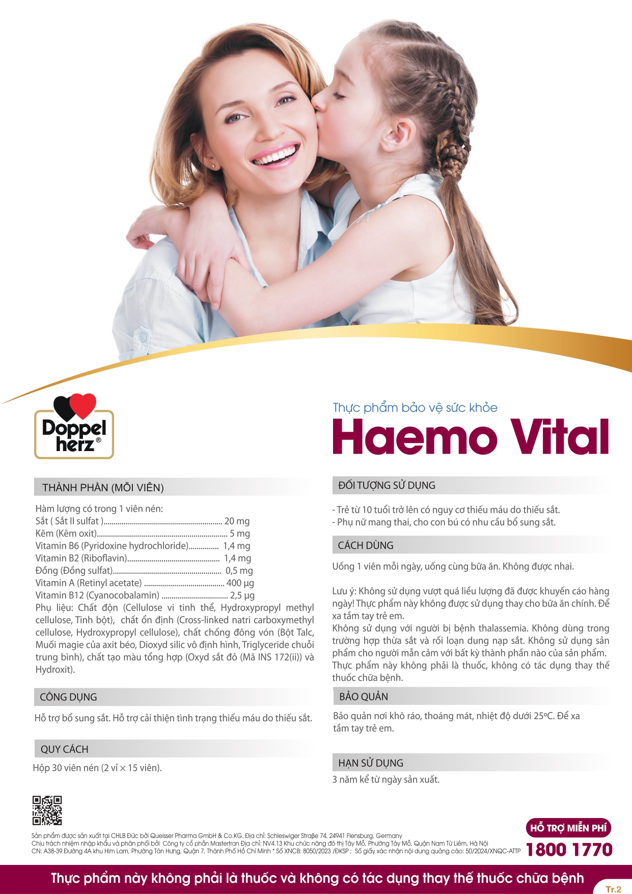 Viên uống bổ sung sắt Doppelherz Haemo Vital hỗ trợ phòng ngừa thiếu ...