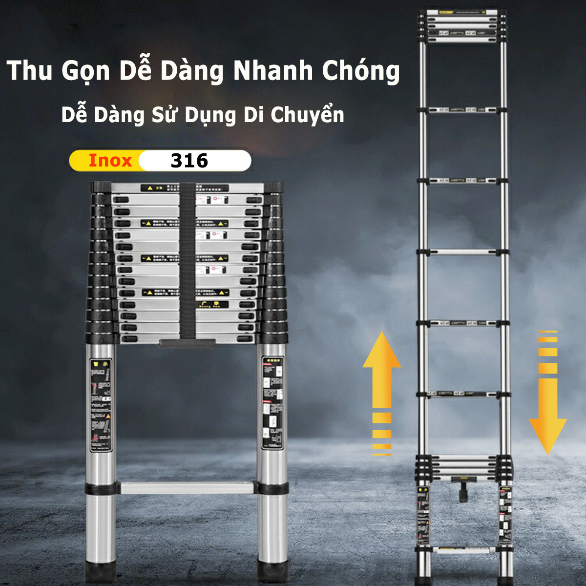 Thang Rút Nhôm Inox Chữ I Chữ A Nhập Khẩu Thang Rút Đơn Rút Đôi 1.9m ...