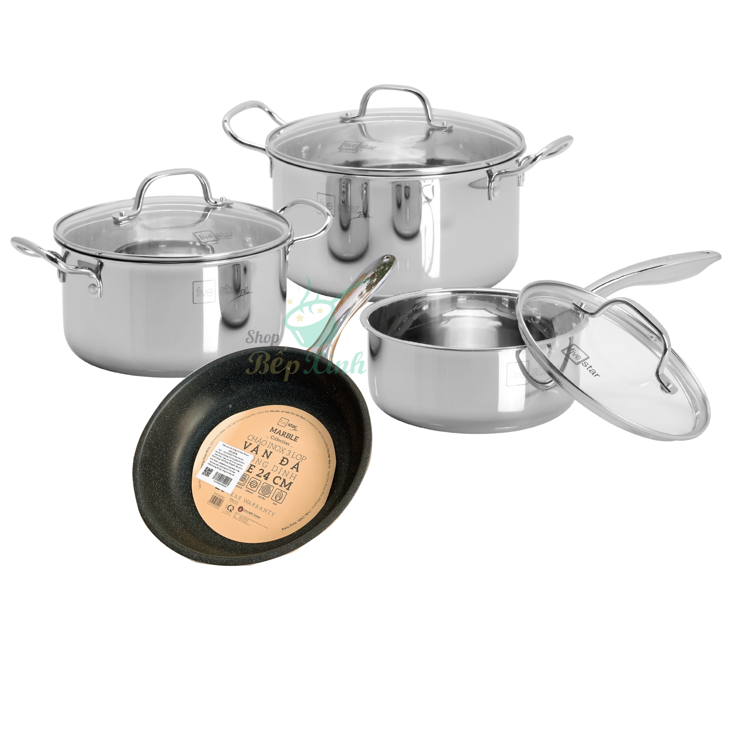 Bộ nồi inox 304 cao cấp 3 lớp đúc liền khối Fivestar Plus FPB3002 nắp kính ( quánh 18cm - nồi ...