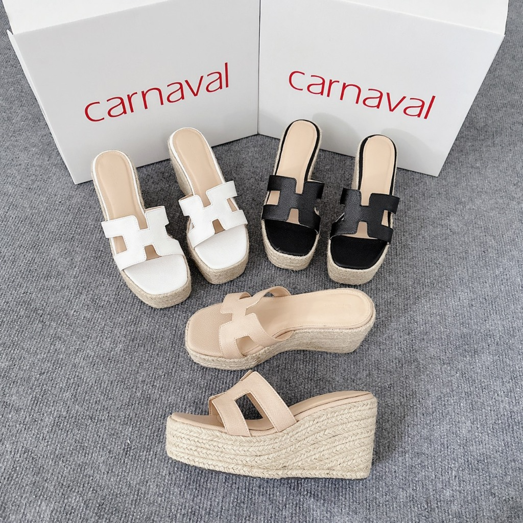 Dép xuồng đế cói Carnaval, đế cao 9 phân tôn dáng, chữ H cách điệu nữ tính - VS14 | Shopee Việt Nam