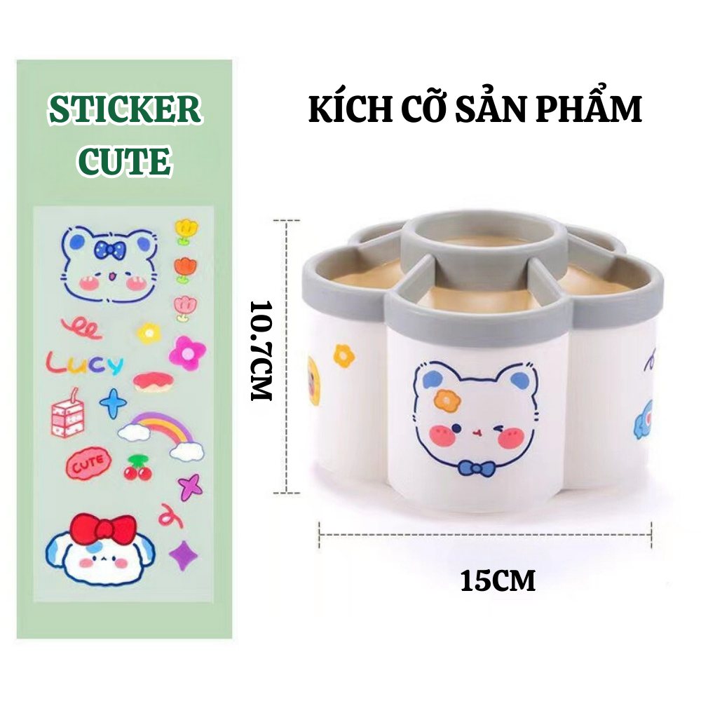 [TẶNG STICKER] Hộp đựng bút để bàn ECO xoay 360 thiết kế bông hoa 6 ...