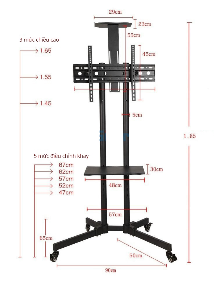 Giá treo tivi di động 1700A 40 - 65 Inch - có bánh xe, khay camera, chỗ để cpu, ưu việt hơn ...