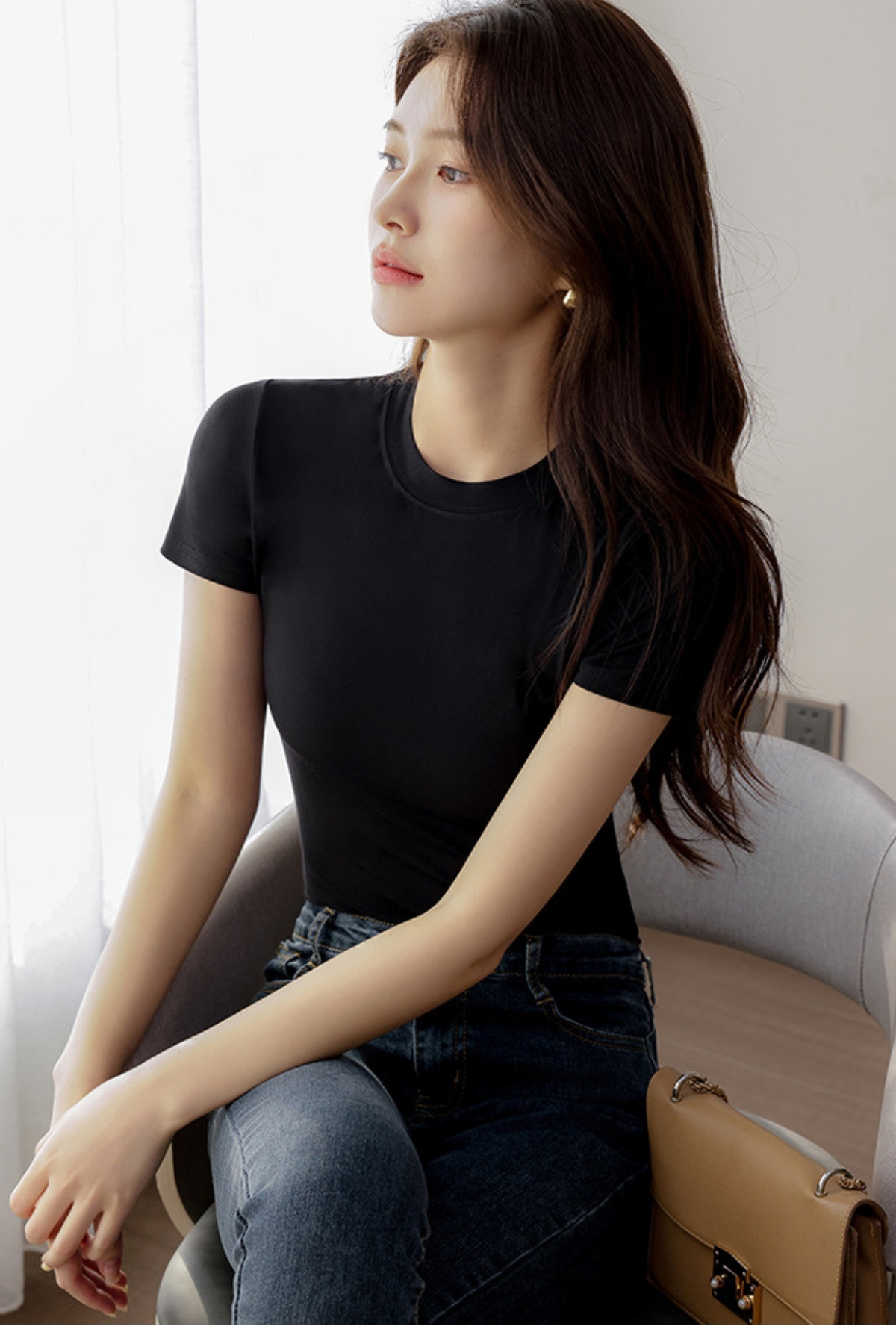 Áo thun nữ ELY trơn cổ tròn cộc tay dáng vừa basic cao cấp áo phông trơn nữ cotton chất đẹp ...